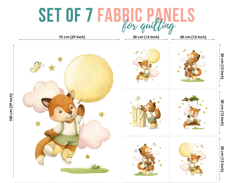 Cute Fox&Balloon Baby Fabric Panels for Quilting, Bedding & Sewing ...